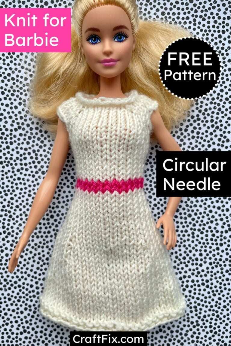 Free Barbie doll dress Knitting Pattern for Circular Needles or DPNs - Craft Fix