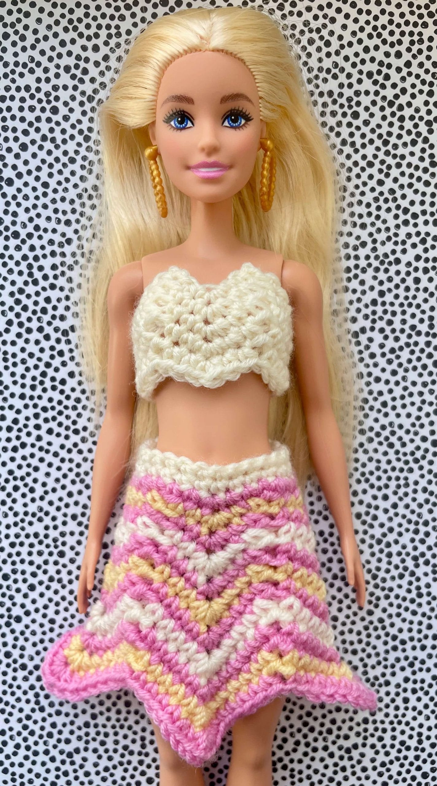 Free Barbie doll crochet patterns - Chevron zig zag dress, top and skirt