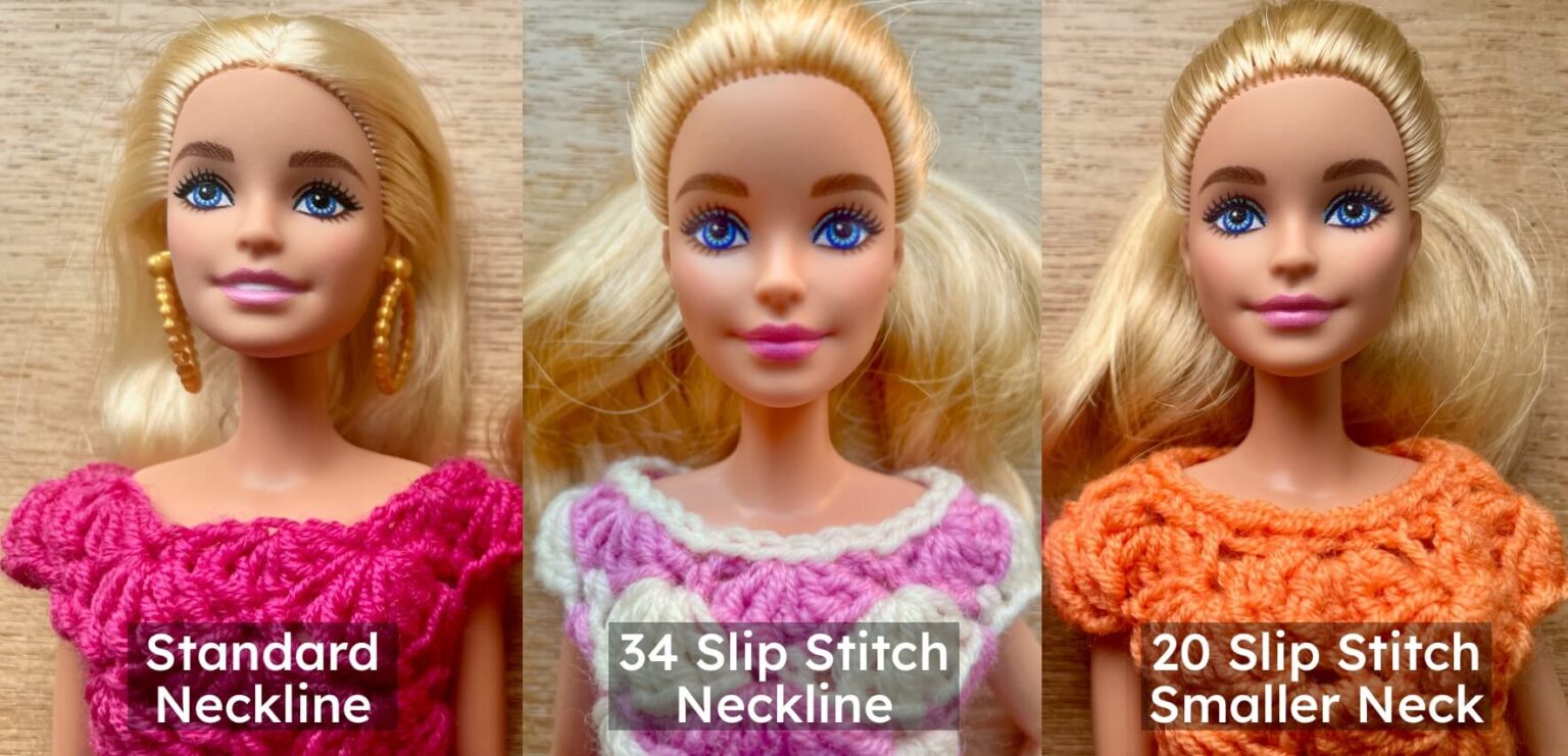 Free Barbie doll crochet clothes patterns - Shell stitch dress, tops ...
