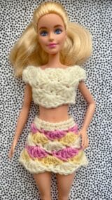 Free Barbie doll crochet clothes patterns - Shell stitch dress, tops ...